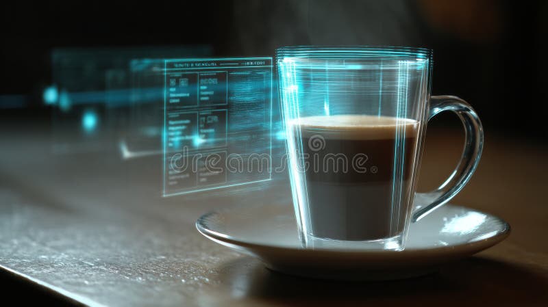 Interactive Hologram Menu Floats Above Coffee Cup Modern Cafe ...