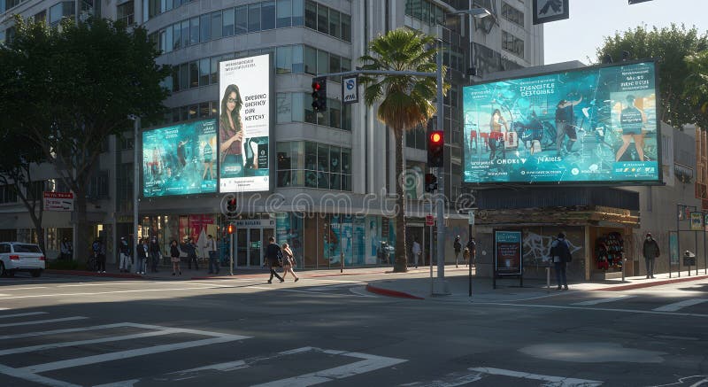 Interactive Holographic Ads on Los Angeles Street Corner Stock ...