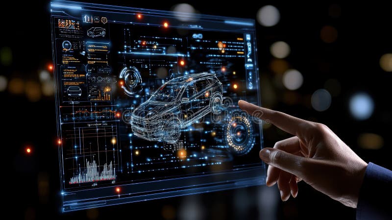 Interactive Holographic Interface Showing 3D Car Design and Data ...