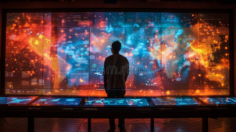 Interactive Holographic World Map Display Stock Photo - Image of ...