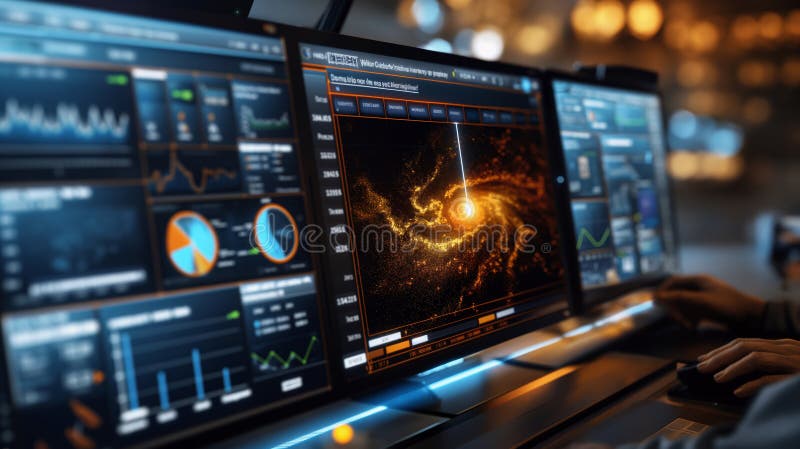 Interactive Interface Displaying Complex Data on Multiple Screens Stock Photo - Image of ...