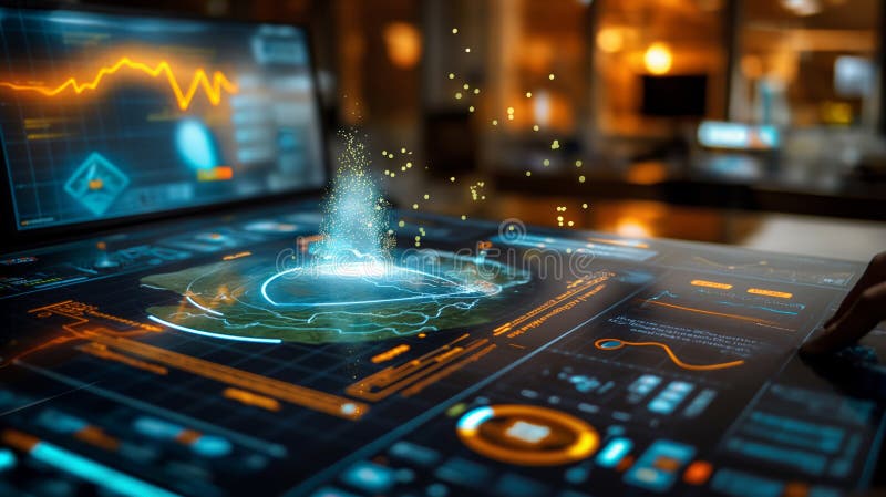 Interactive Interface Displaying Complex Data On Multiple Screens Stock Image Image Of Control