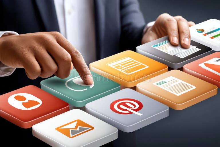 Interactive Interface with Various App Icons for Business and ...