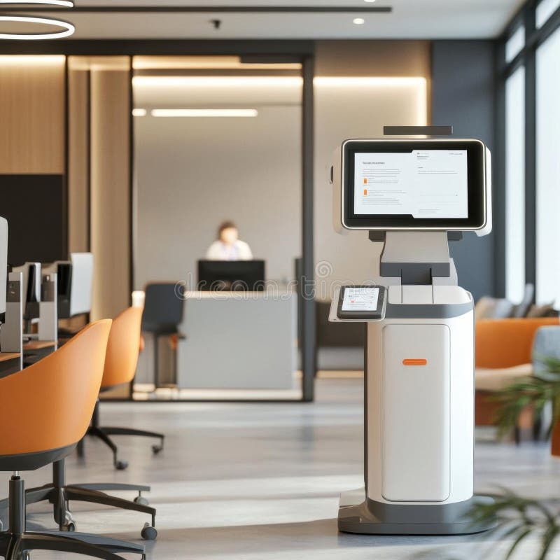 Interactive Kiosk in Modern Office Lobby Stock Illustration ...