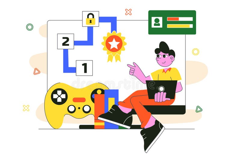 Interactive Learning Gamification Vector Illustration Stock ...
