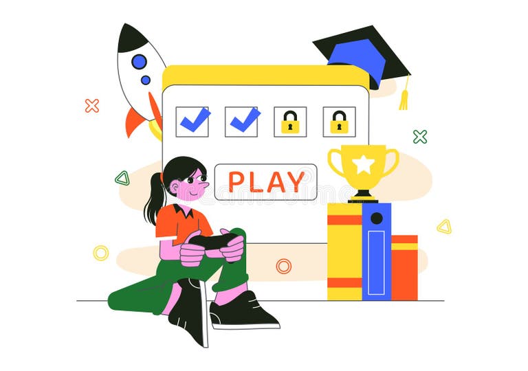 Interactive Learning Gamification Vector Illustration Stock ...