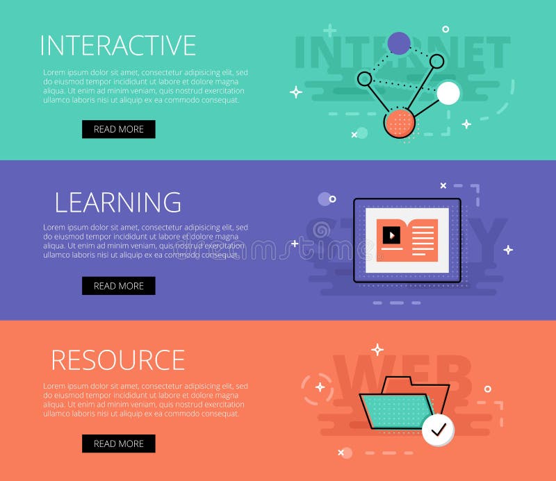 Interactive Learning Resource. Vector Banners Template Set Stock ...