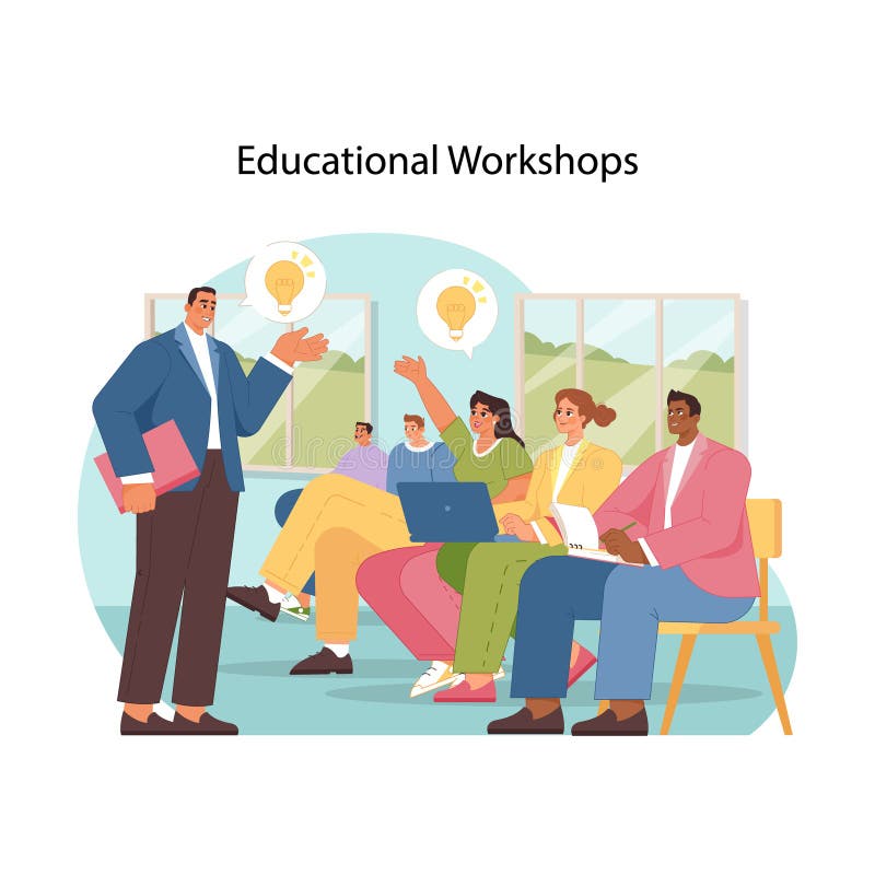 Interactive Learning Workshop. Flat Vector Illustration Stock Vector ...