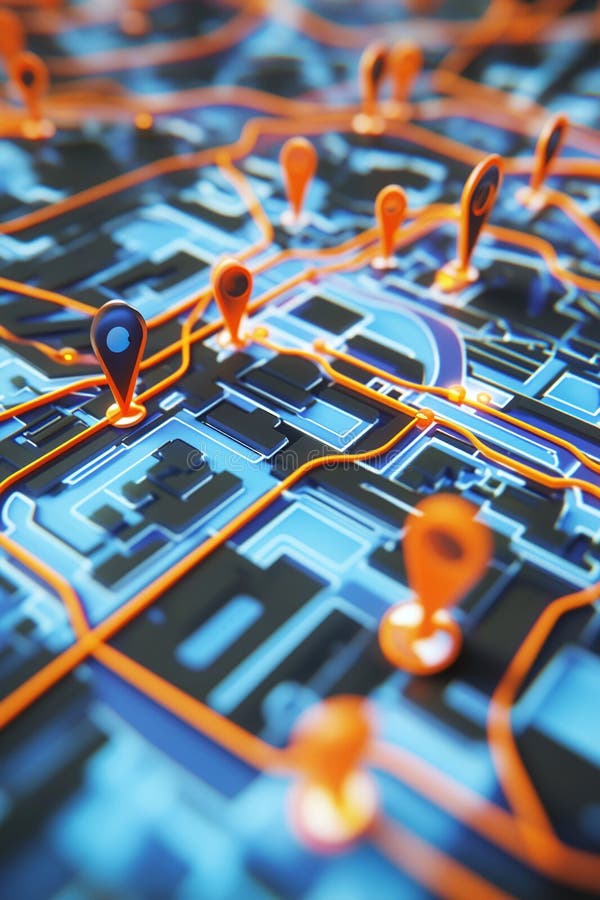 An Interactive-looking 3D Map with Animated Location Pins and Network ...