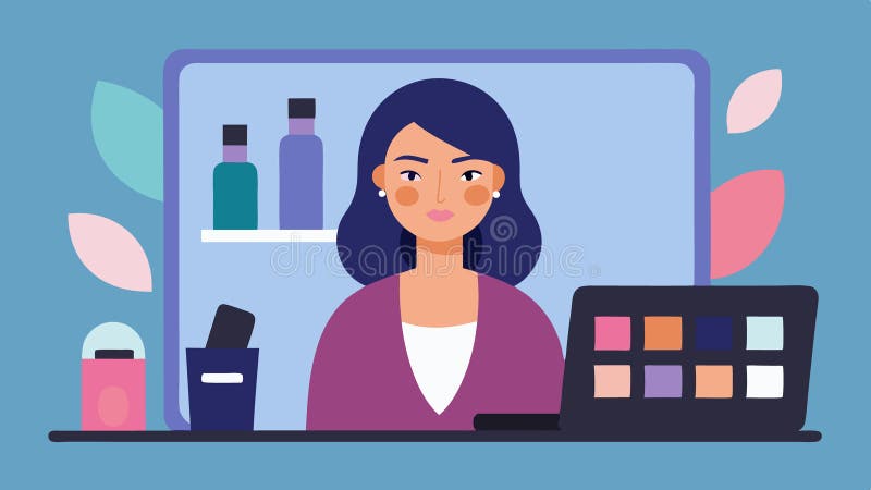Interactive Makeup Tester a Woman Using a Tablet in a Cosmetics Section ...
