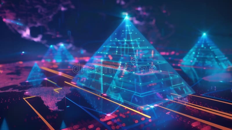 An Interactive Map Animation Showcasing a Group of Pyramids Suspended ...