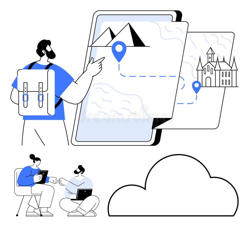 Interactive Map with Two Adventurers Planning Route To Different ...