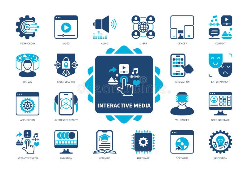 Interactive Media Solid Icon Set Stock Vector - Illustration of vector ...