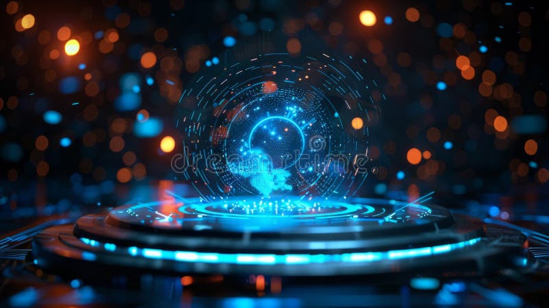 Interactive Neon Light Game Circle on Podium with Blue Light Effects ...