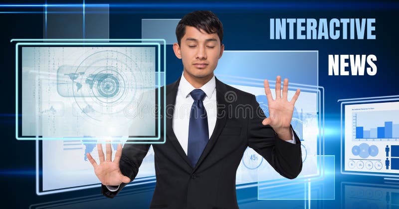 Interactive News Text and Businessman Touching and Interacting with ...