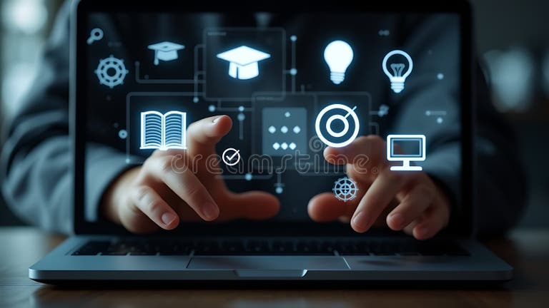 Interactive Online Learning Experience a Person Uses a Laptop To Access Digital Educational ...