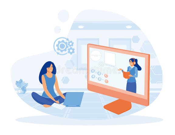 Interactive Online Learning Session. Young Student Watching Lesson ...