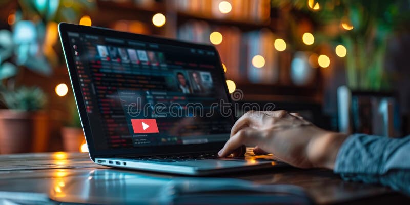 Interactive Online Video Player Interface on Laptop Screen with Play ...