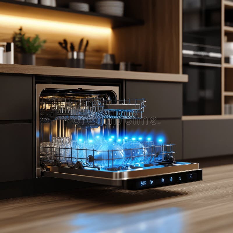 Interactive Photo of Smart Dishwasher Showcasing Wash Programs and ...