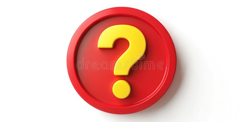 Interactive Red Circle Button with a Prominent Yellow Question Mark ...