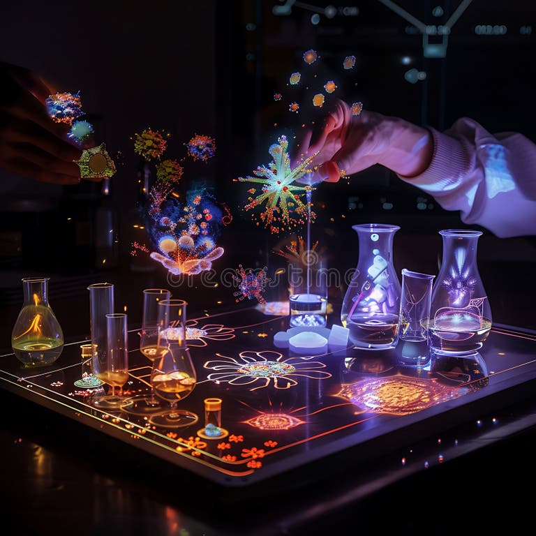 Interactive Science Table with Illuminated Chemical Reactions Stock ...