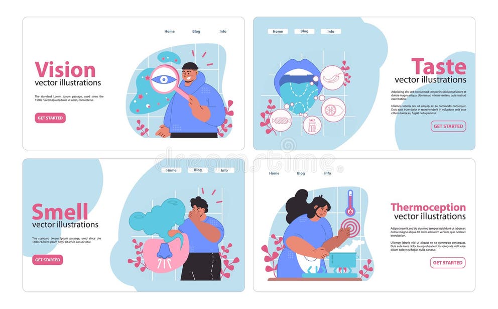 Interactive Senses Web Banners Set. Showcasing Vision, Taste, Smell ...