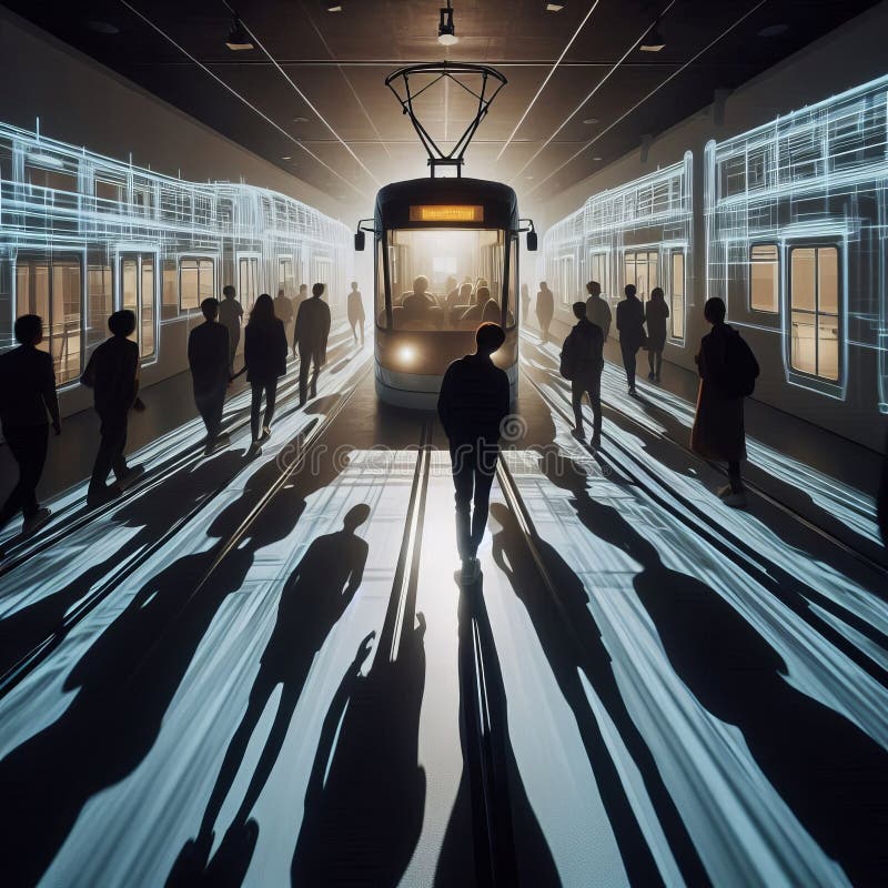 Interactive Shadowplay Tram S Silhouette Casting Inte Stock Image ...