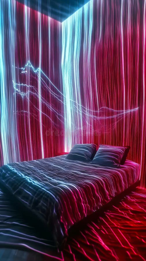 Interactive Sleep Tracking at Night with Holographic Display in a Tranquil Bedroom Setting Stock ...