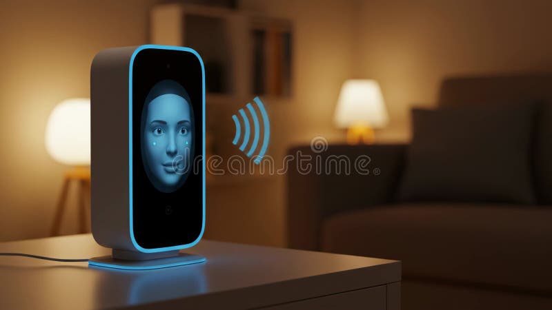 Interactive Smart Home Device with Holographic Display in Warm Lit ...