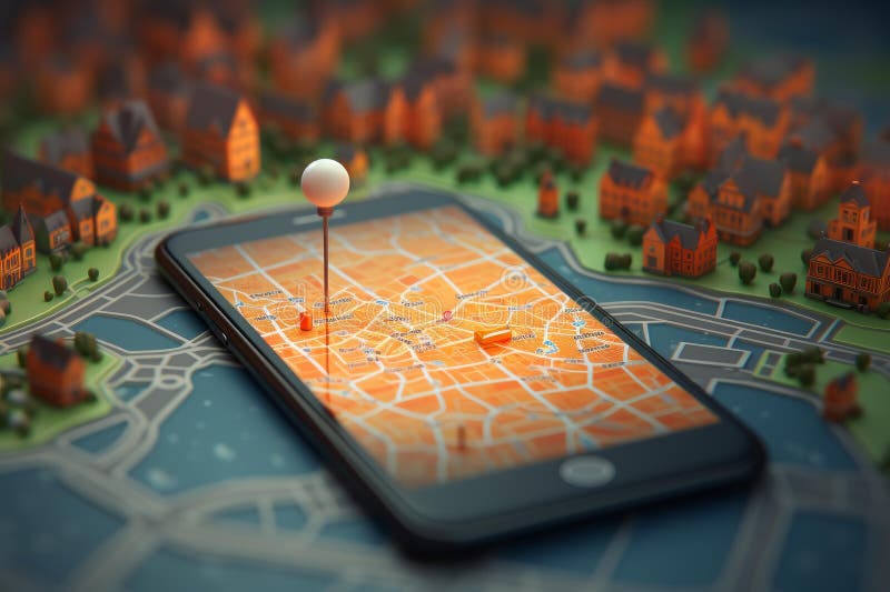 Interactive Smartphone Map Location. Generate Ai Stock Illustration ...
