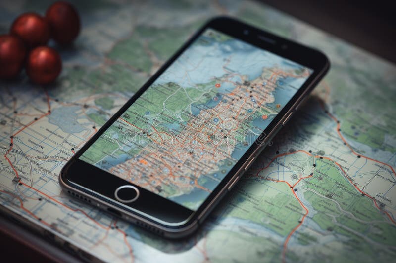 Interactive Smartphone Map Navigation. Generate Ai Stock Illustration ...