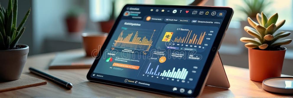 Interactive Tablet with Graphs and Data Analytics in Modern Workspace ...