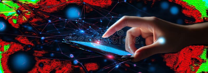 Interactive Technology in Smartphone with High-Tech Background Stock ...