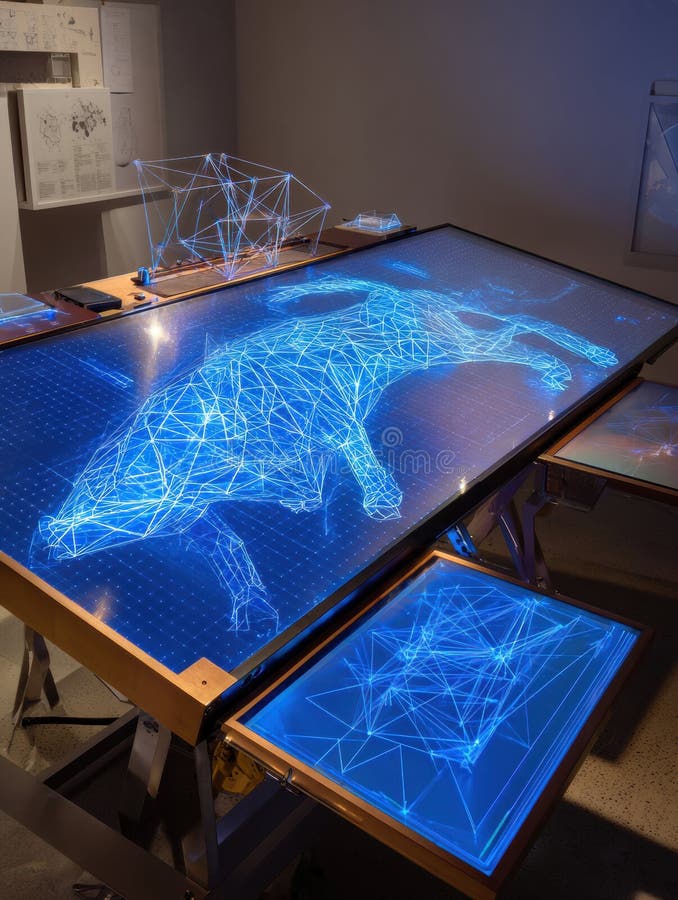 Interactive Touchscreen Desk Showcasing Geometry Tools with Glowing ...