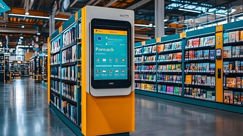AI-Powered Bookstore Kiosk stock illustration. Illustration of customer ...