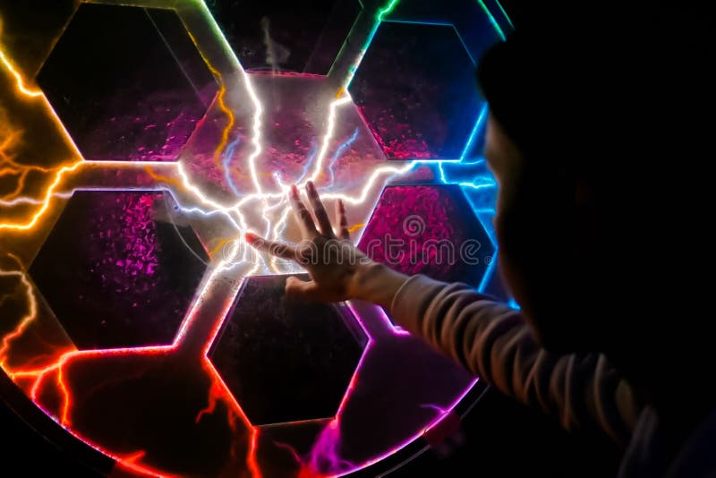 Woman Using Interactive Touchscreen Exposition in Science Museum ...