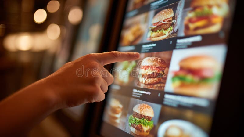 Interactive Touchscreen Menu Displaying Various Burger Options in a ...
