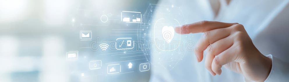 Interactive Touchscreen Technology, Finger Navigating a Vibrant Digital ...