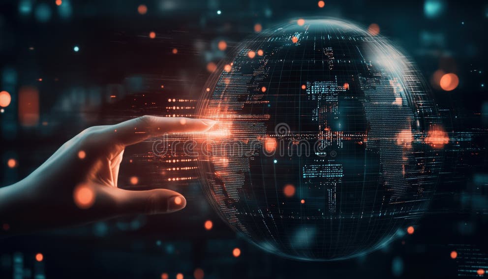 Interactive Ui with Hand Selecting and Pressing Big Data Symbol in a ...