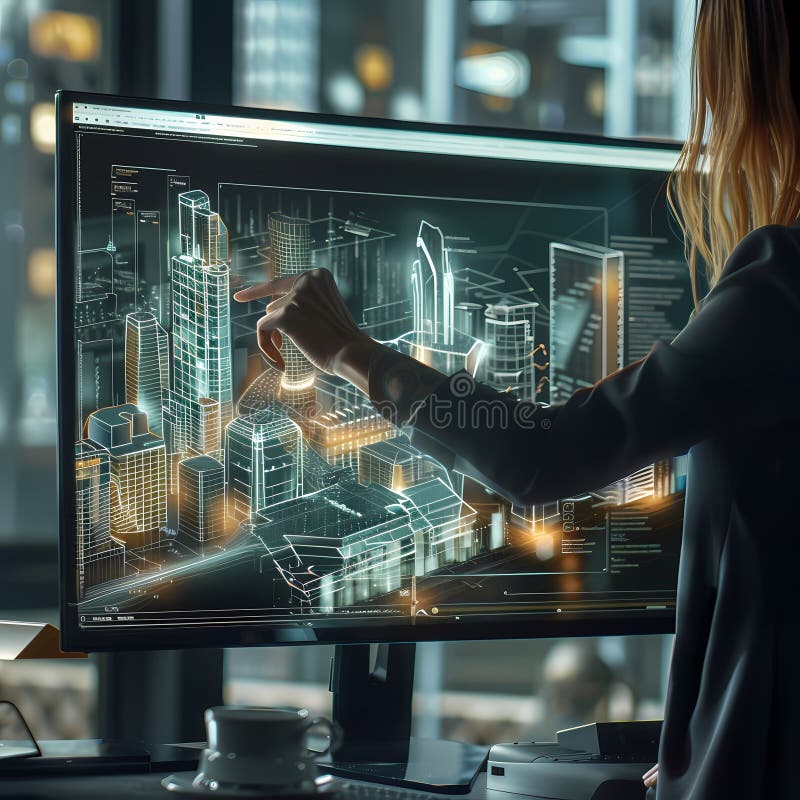 A Professional Woman Engages with an Interactive Urban Design Stock ...