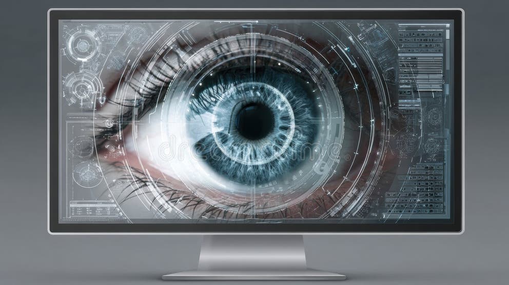Virtual Eye Exam Interface Displayed on Computer Screen with Futuristic ...