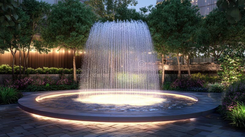 Interactive Water Feature in a Park with Fountains and Elegant Design ...