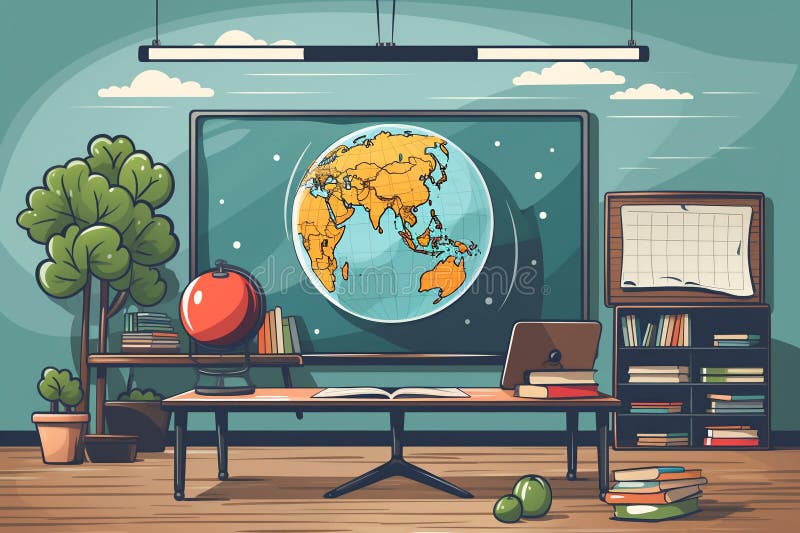 Interactive Whiteboard Classroom, Flat Design, Top View, Modern ...