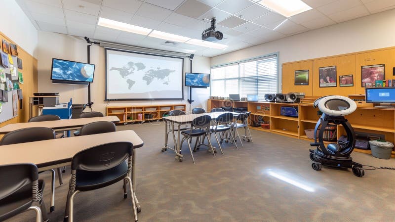Interactive Whiteboard with Projector in Classroom Stock Illustration ...