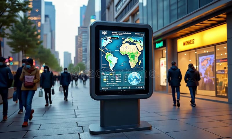 Interactive World Map Display on City Street Stock Footage - Video of ...