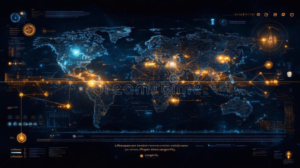 Interactive World Map Highlighting Global Regions with Data Connections ...