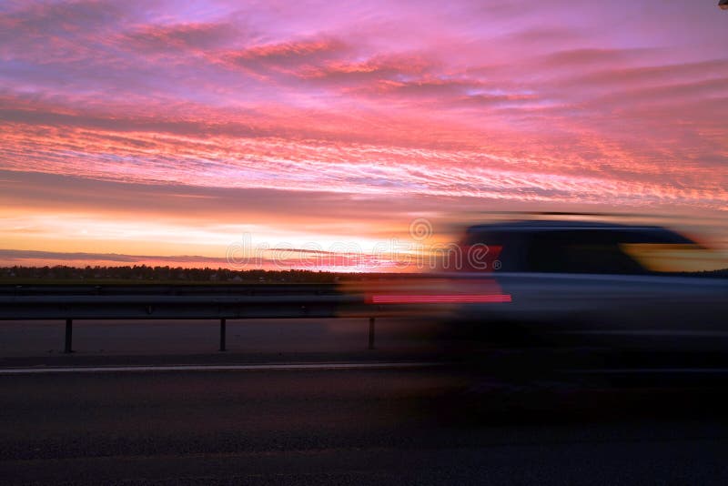 Interchange of the Highway. Dramatic Sky, Fiery Sunset Stock Photo ...