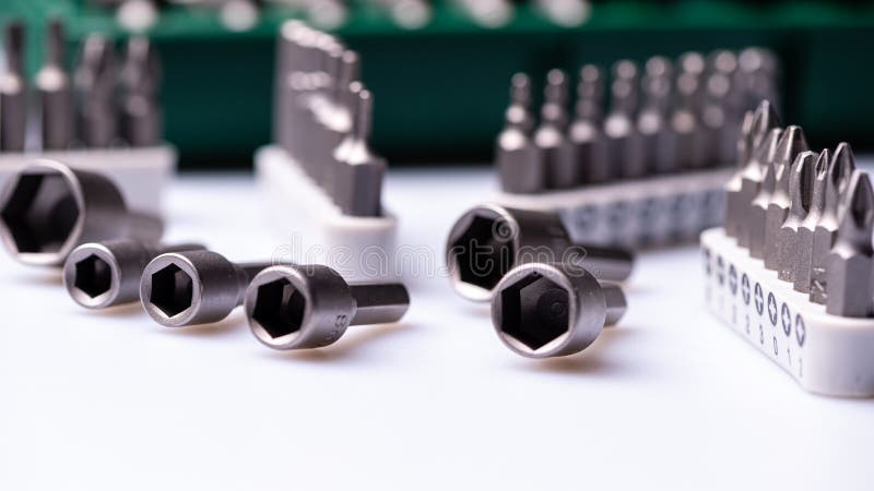 Interchangeable Screwdriver Bit Set, Isolated on White, Selective Focus ...