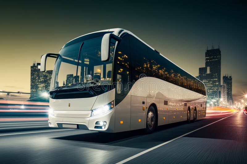 Intercity Bus Rides on a City Highway at Night.. Stock Illustration ...