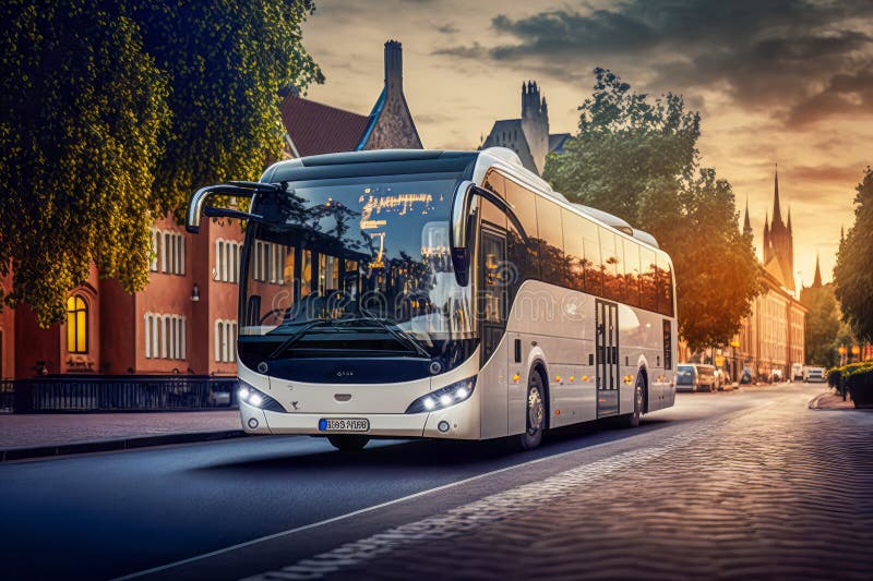 Intercity Bus Rides on a City Highway at Night.. Stock Illustration ...
